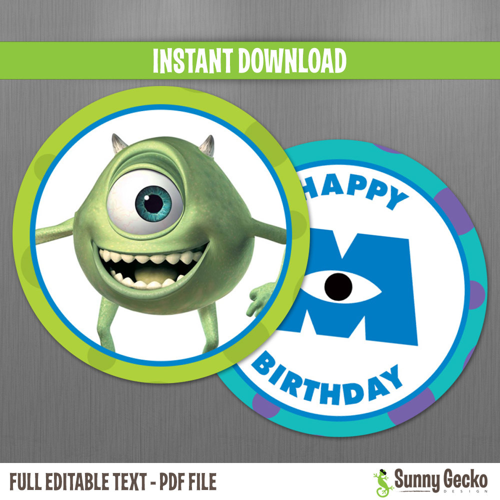 Disney Monsters Inc. Birthday Circle Labels - Instant Download and Edit ...